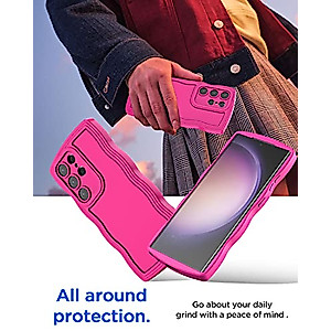 AICase Cute Solid Color Curly Wave Frame Soft Compatible with Samsung Galaxy Phone Case (Hot Pink, Galaxy S21 Ultra)