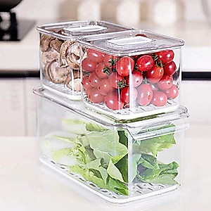 iPEGTOP Produce Saver Containers for Refrigerator, Food Fruit Vegetables storage, 3 Piece Stackable Fridge Freezer Organizer, Fresh Keeper Drawer Bin with Vented Lids & Removable Drain Tray