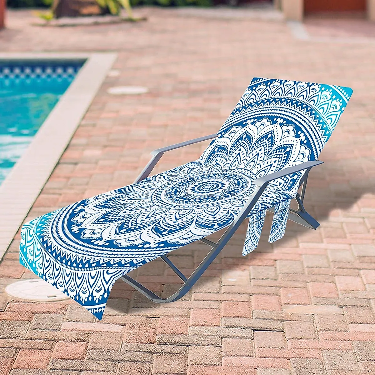 Jienono Beach Chair Cover, Microfiber, Quick-Drying, Side Pockets, Elastic Straps, Multiple Colors Available