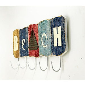 GIFTAYA Wood Coat Rack Hook Beach Theme 18 inches | Wall Mounted Towel Hooks | Wood Coastal Key Holder | Beach Themed Decor for Bathroom, Living Room, Bedroom
