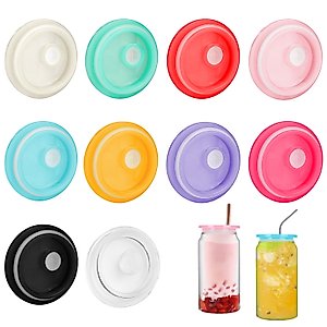 Colorful Acrylic Lids for 16 oz Glass Cups, Spill Proof and Reusable Tumbler Replacement Lids, Suitable for Beer Cans, Water Cups and Glasses(10 Pcs)