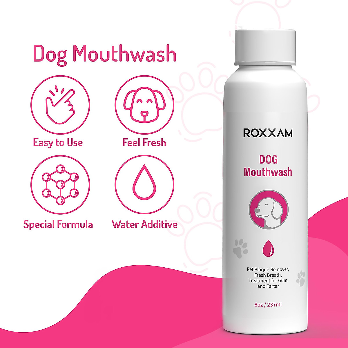 ROXXAM Dog Mouthwash: Advanced Dental Care Water Additive for Dogs | Keep Dog Breath Fresh and Teeth Clean | Supports Gum Health | Eliminates Bad Breath, Whitens Teeth, Prevents Cavities