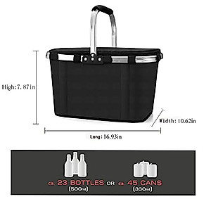 GIVDDAE Picnic Basket Shopping Bags Lunch Bag for Women/Men School Picnic Beach Insulated Bag for Hot Food Delivery Bag Collapsible Picnic and Food Delivery Tote 30L (Black)