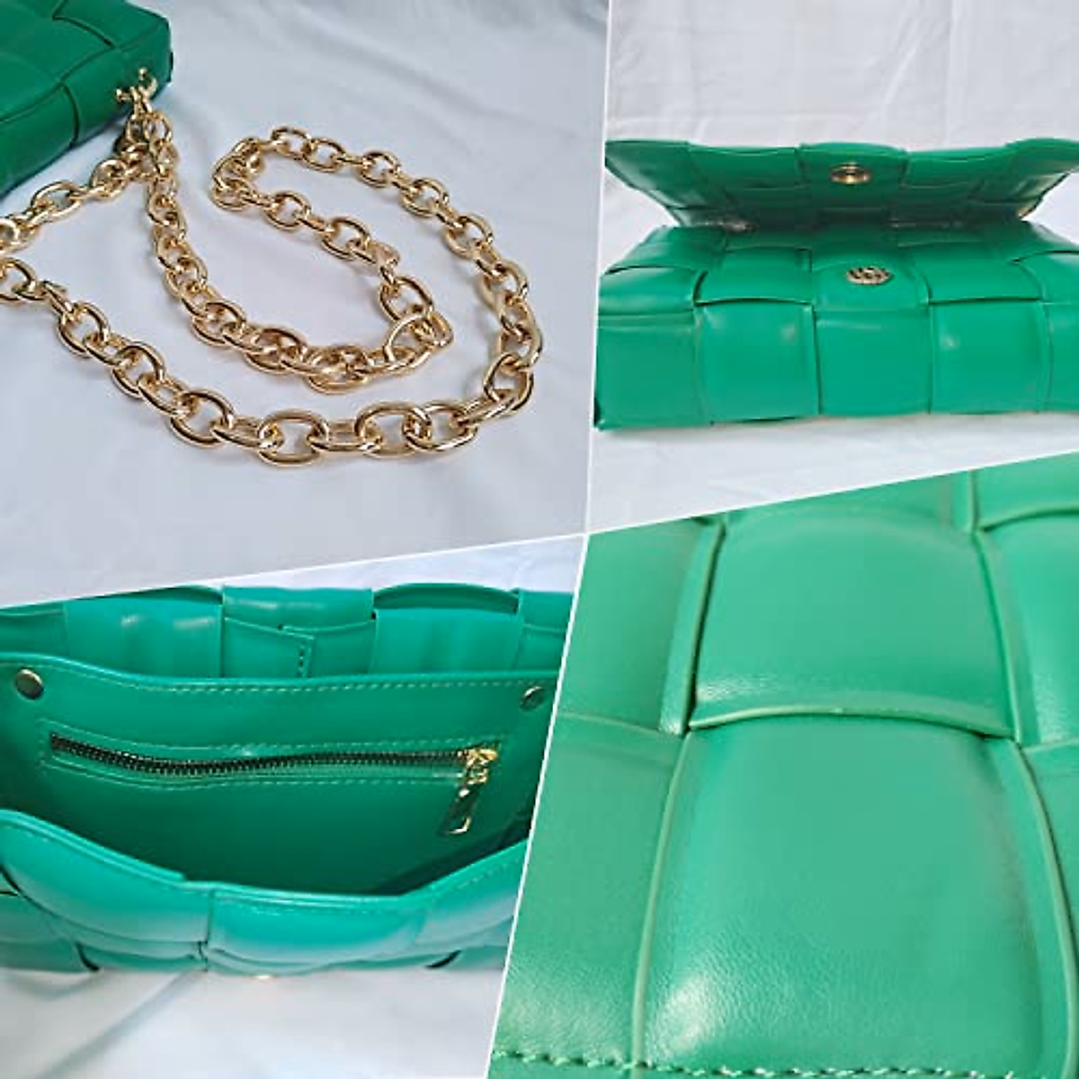 WESNDNE Woven Crossbody Handbag for Women, Small Green Shoulder Purse Clutch Wallet Square Bag (A-green)