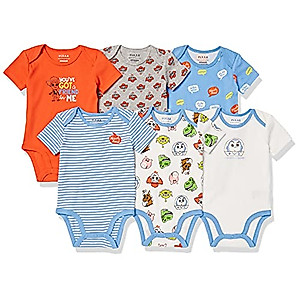 Amazon Essentials Disney | Marvel | Star Wars Baby Boys' Short-Sleeve Bodysuits, Pack of 6, Toy Story Play Nice, 12 Months