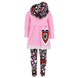 Unique Baby Girls Valentines Day Outfit Layered Heart Toddler Lace Trim Legging Set (7 Years, Pink)