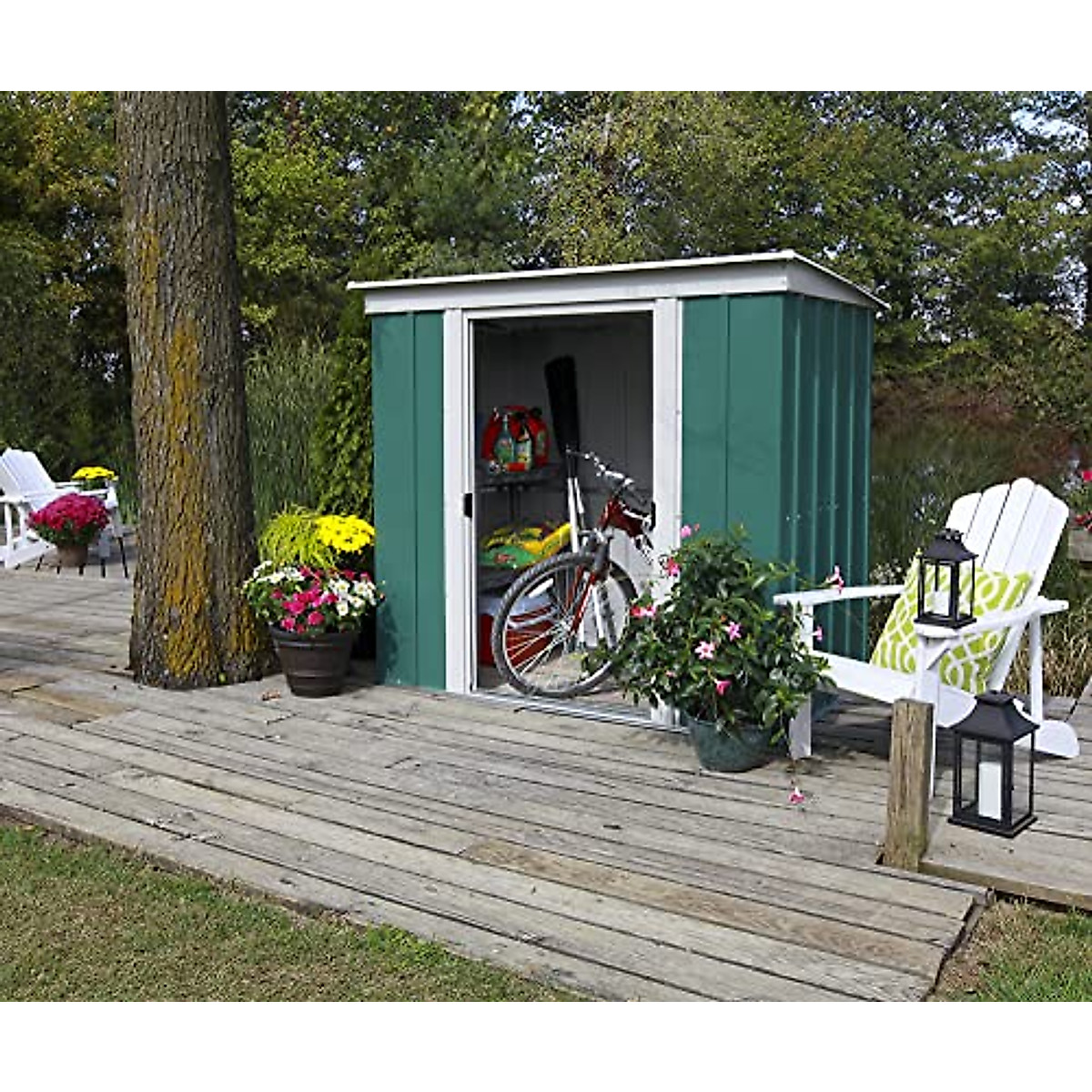 Arrow Sheds 6' x 4' Galvanized Steel Pad-Lockable Outdoor Utility Storage Shed with Pent Roof, Eggshell/Green