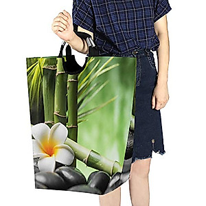 ALAZA Hipster Zen Basalt Stones Bamboo Large Laundry Basket, Collapsible Oxford Fabric Laundry Hamper, Foldable Clothes Tote Bag, Bin Storage Organizer with Handles
