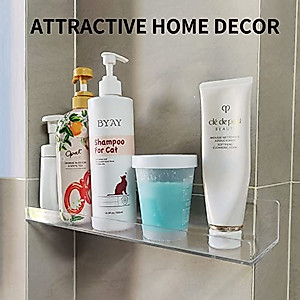 SUMAIDA Floating Shelf, Clear Acrylic Shelf 15" Invisible Floating Shelves Wall Mounted, 4" Wide Wall Ledge Kid Bookshelf, Clear Vinyl Record Shelf, Acrylic Album Record Holder Display Rack (2)