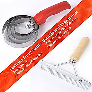 Horse Grooming Kit Blue Tote - 9pcs Horse Care Kit with Multi-Function Brushes & Curry Combs, Sweat Scraper, Hoof Pick, Hoof Knife for Horse Kit Horse Cleaning Tool Set Equine Grooming Portable