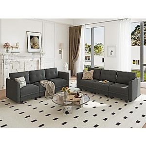 LLappuil Modular Sofa Sleeper Sectional Couch Convertible 6 Seater Modular Sectional with Storage, Black