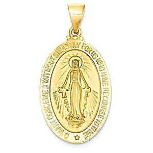 IceCarats 14K Yellow Gold Our Lady of Miraculous Medal Blessed Virgin Mary Oval Necklace Charm Pendant 31.5mm x 16mm Only