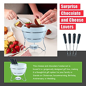 Chocolate Fondue Pot Butter warmer Bowl Set with 4 Dipping Forks & Tea Light Holder – For the Perfect Melted,Chocolate & Cheese Serving fondue set valentines day gifts (1)