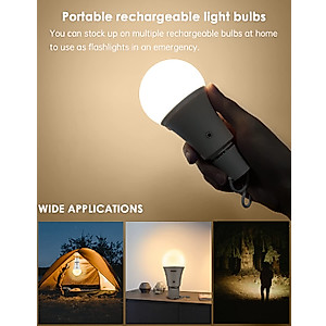 Rechargeable Light Bulbs LED Battery Backup Light Bulb with Remote Control Battery Operated Emergency Bulb Lamps for Home Power Outage and Camping Outdoor Activity Dimmable 7W 600LM Soft White