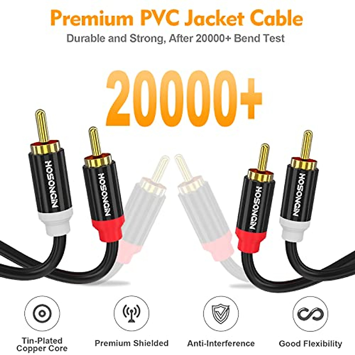 HOSONGIN RCA Extension Cable Male to Female 3.3ft, 2 RCA Male to 2 RCA Female Stereo Audio Cable - PVC Jacket Gold-Plated Plug Double Shielding Cable - 3.3 feet