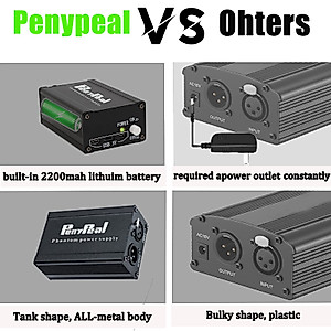 penypeal Rechargeable Phantom Power Supply 48V 1-Channel Up to 40 Hours of Use, Low Noise for Any Condenser Microphones, Recording, Audio Equipment, black (PT2)