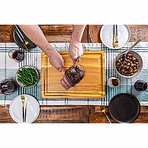 Lipper International 1250 Acacia 1 1/2" Thick Carving Board with Deep Well and Inset Handles for Cutting or Serving Meat, 20" x 15" x 1 1/2"