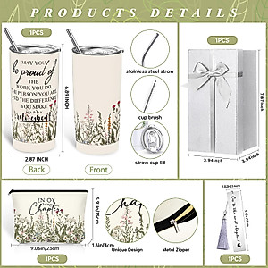 4 Pcs Retirement Gift for Women 2024 Happy Retirement Presents 20oz Stainless Steel Tumbler Makeup Bag Bookmark Set Retired Gifts Box for Mom Grandmom Teacher Coworker Nurse(Lively Style)