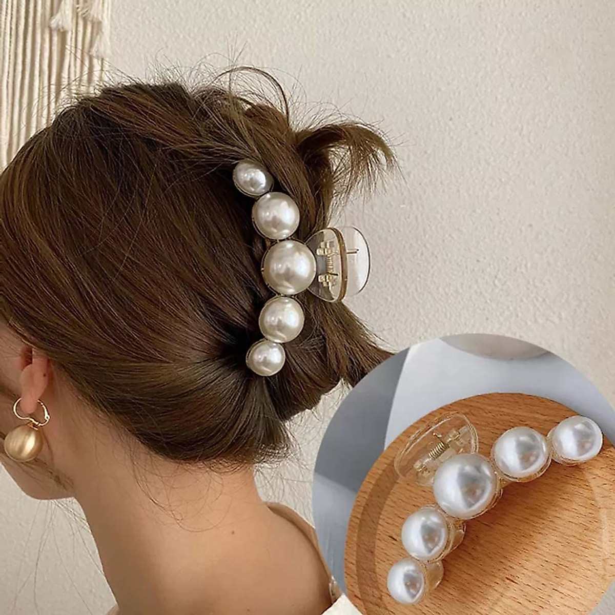 AIUPUOC Elegant Big Pearl Hair Clip - White Big Size Acrylic Hairpin Hair Crab Barrettes Hair Accessories for Women - 1Pcs