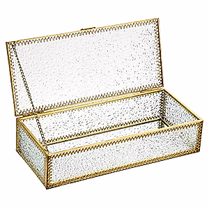 Hipiwe Mirrored Glass Jewelry Display Box - Gold Trinket Lidded Box Keepsake Box Decorative Glass Box Desktop Shadow Box Vanity Organizer Holder for Dresser Bathroom