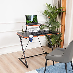 Excited Work Z-Shaped Multifunctional Gaming Desk, 40-inch Computer Desk, Home Desk Writing Desk, Personal Workstation with Headphone Stand and Cup Holder