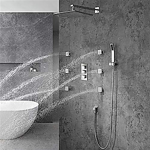 Bath Select Velar Brass Bathroom Shower Set N45 - BATHROOM-TAPN45 With Rain Shower Head, Hand Shower, Mixer, Diverter & 6 Body Jets Classic Style Wall Mount Shower Set - 10 Inch