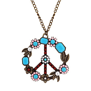 MINACHI Bohemian Vintage Hippie Flower Colorful Beads Peace Sign Pendant Necklace, Hippie Jewelry Gift for Women