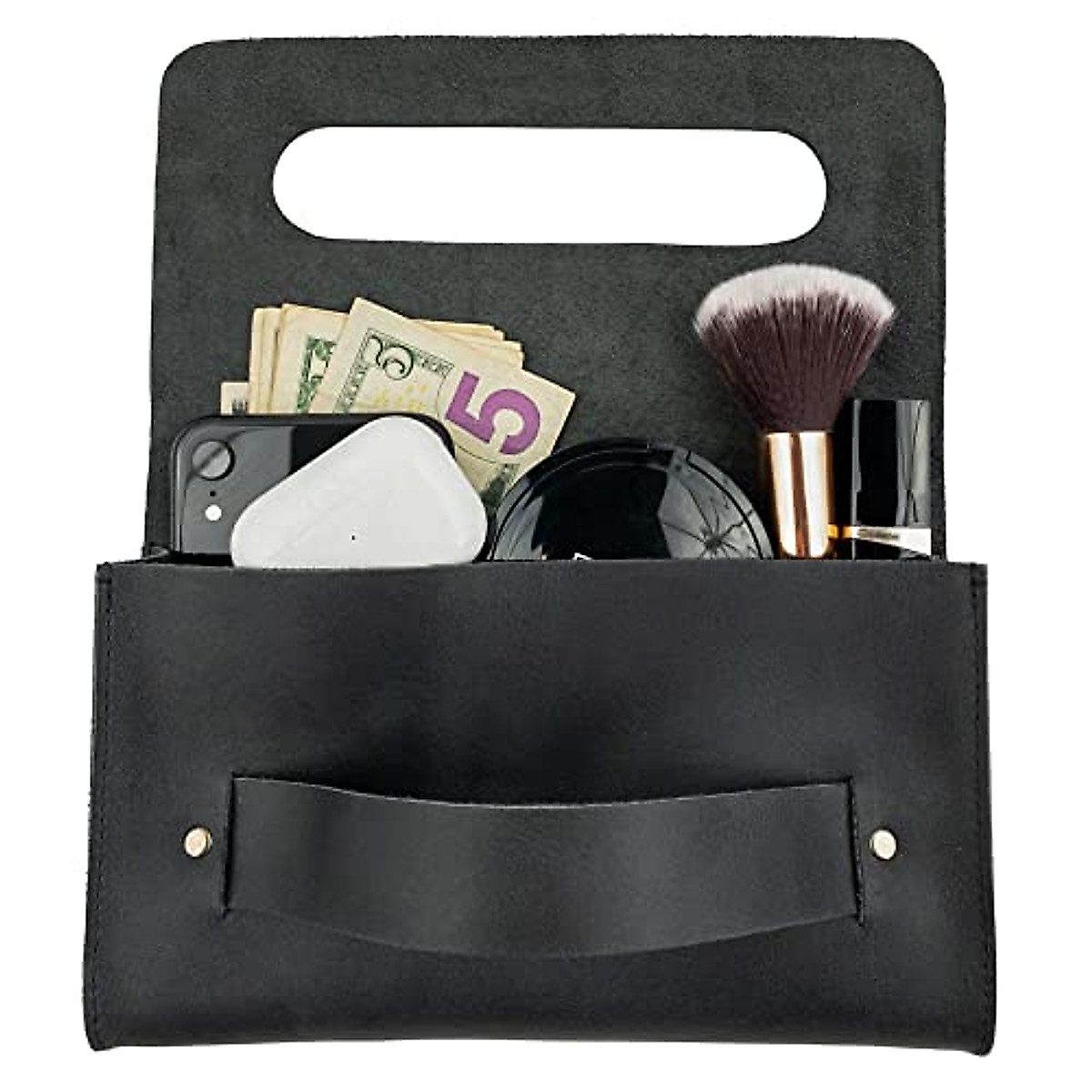 Hide & Drink, Clutch Bag With Handle Handmade from Full Grain Leather - Wallet for Cards, Money, Stylish Handbag, Pocketbook, Great for Travel :: Charcoal Black