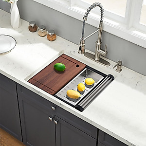 EcoChannels Undermount Kitchen Sink, 24 x 19 Inch Sink Kitchen 16 Gauge Stainless Steel Kitchen Sinks Single Bowl Workstation Sink with Cutting Board