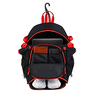 Baseball Bag Softball Bag, Baseball Backpack for Youth Boys and Adult, Bat Bag with Shoes Compartment & Fence Hook, With Hidden External Helmet Holder for Baseball, T-Ball & Softball Equipment & Gear (A-Black)