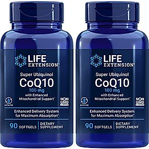Life Extension COQ10 Super Ubiquinol 100mg 90 Count (Pack of 2) with Enhanced Mitochondrial Support