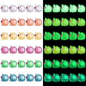 Leyndo 60 Pieces Mini Resin Luminous Pig Mini Portrait Glow in The Dark Mini Resin Pigs Mini Resin Animals for Mini Garden Landscape Aquarium Potted Plant Dollhouse Decoration, 6 Colors