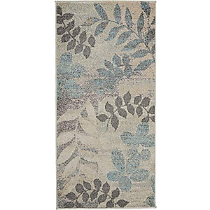 Nourison Tranquil Floral Ivory/Light Blue 2' x 4' Area -Rug, Easy -Cleaning, Non Shedding, Bed Room, Living Room, Dining Room, Kitchen (2x4)