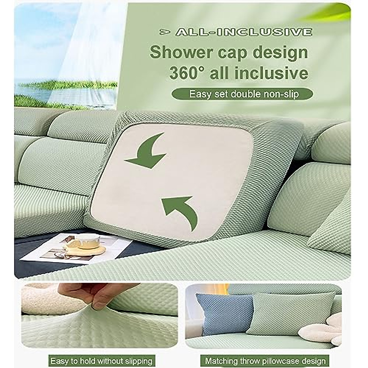 Summer Ice Silk Sofa Cushion Cover,Non-Slip Wear-Resistant Sectional Slipcovers Set Cooling Stretch Couch Cushion Cover,Furniture Protector for 1/2/3/4 Seater (3 Seater Cover, Blue)