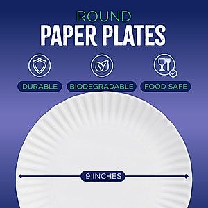 Paper Plates 9 Inch Bulk Paper Plates | White Paper Party Plates | Uncoated Disposable Microwavable Paper Plates | Microwave Safe Dishes For Everyday Dinner Picnic BBQ Party Event Crafts | 100 Pack