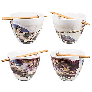 Bowl Bop Sistine Chapel Japanese Ceramic Dinnerware Set | Includes 16-Ounce Ramen Noodle Bowl and Wooden Chopsticks | Asian Food Dish Set For Home & Kitchen | Funny Religious Gifts, Snack Collectible