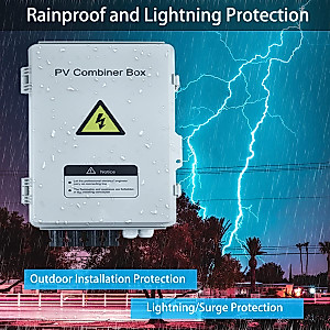 4 String PV Combiner Box with Lightning Arreste, 15A Rated Current Fuse and Circuit Breakers for On/Off Grid Solar Panel System