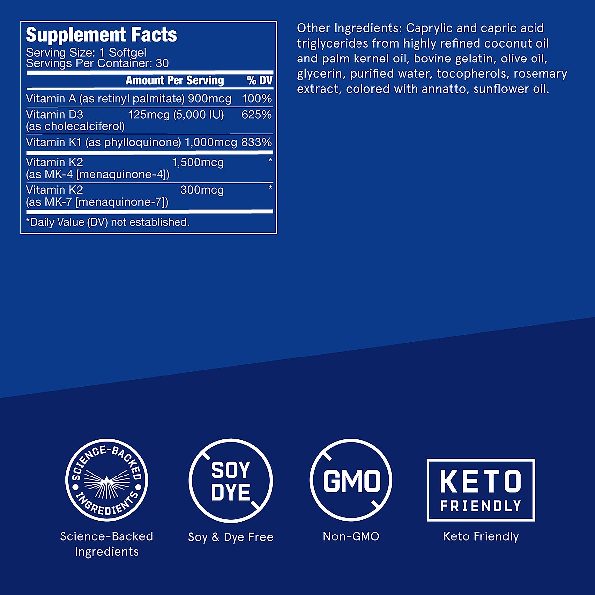 Bulletproof Vitamins A-D-K Softgels, 30 Count, Supplement for Heart, Bone Health and Immune Support