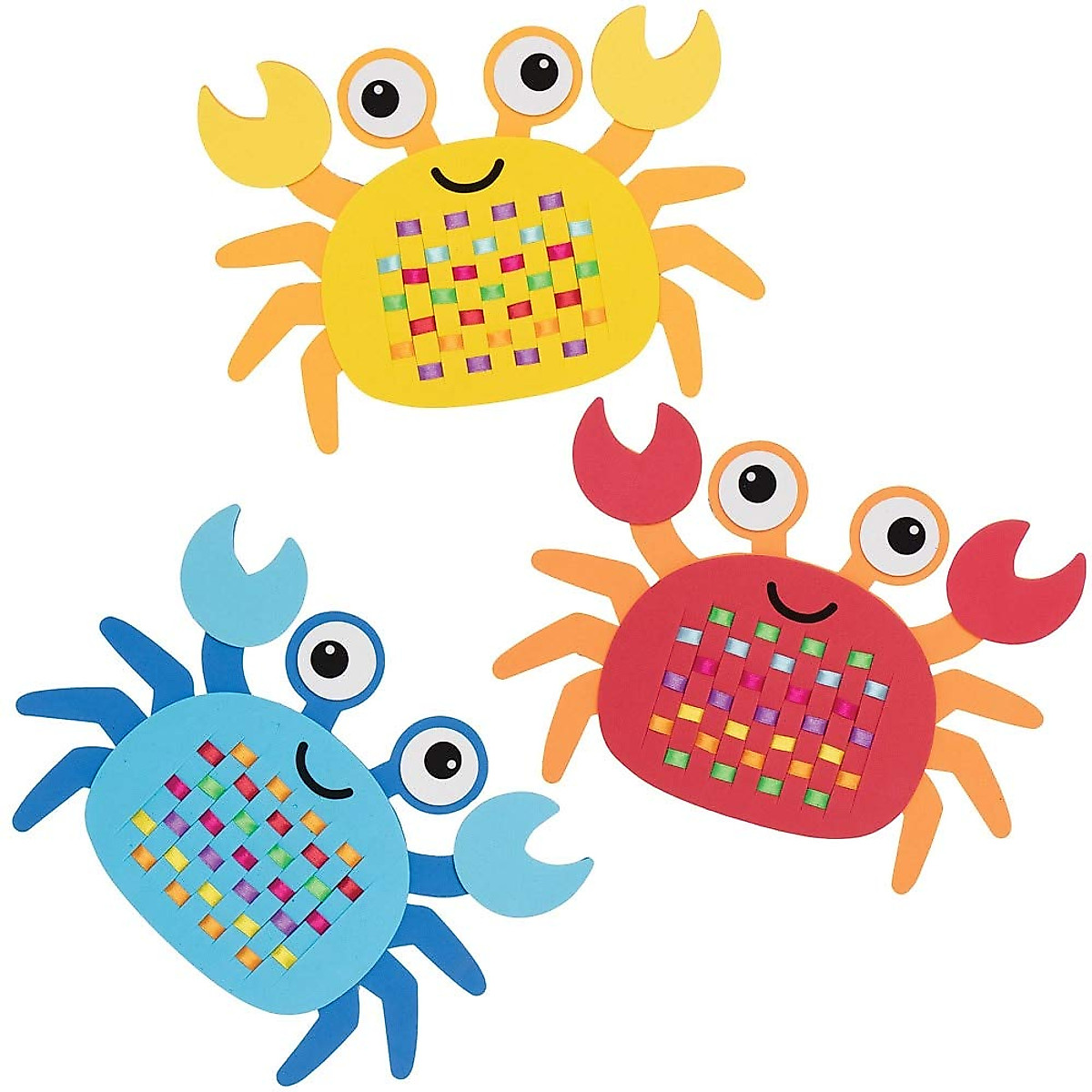 Baker Ross AT890 Crab Weaving Kits for Kids - Pack of 6, Introductory Sewing for Beginners and for Children's Arts and Crafts Projects