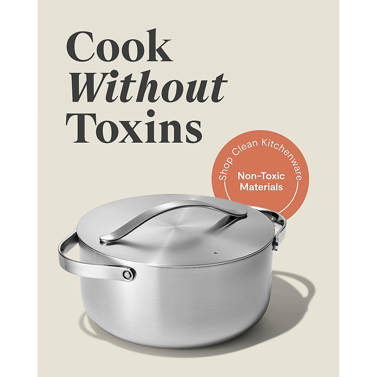 Caraway Stainless Steel Dutch Oven (4.5 Qt) - 5-Ply Stainless Steel - Oven Safe & Stovetop Agnostic - Non Toxic, PTFE & PFOA Free