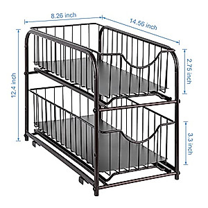 2 Pack - 2-Tier Under Sink Cabinet Organizer with Sliding Storage Drawer, Desktop Organizer Shelf Baskets, Pull Out Drawers for Kitchen, Countertop, Cabinet, Pantry, Under The Sink, Bathroom, Brown
