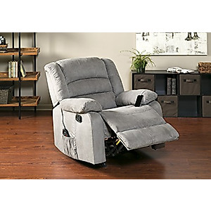 Relaxzen Longstreet Rocker Recliner with Massage, Heat and Dual USB Ports, Microfiber, Gray