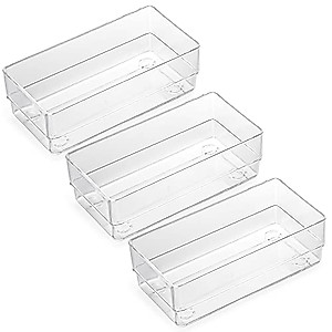 LotFancy Clear Plastic Drawer Organizer, 6'' x 3'' x 2'', Set of 3 Drawer Storage Containers Bins for Dresser Cosmetics Makeup, Stackable