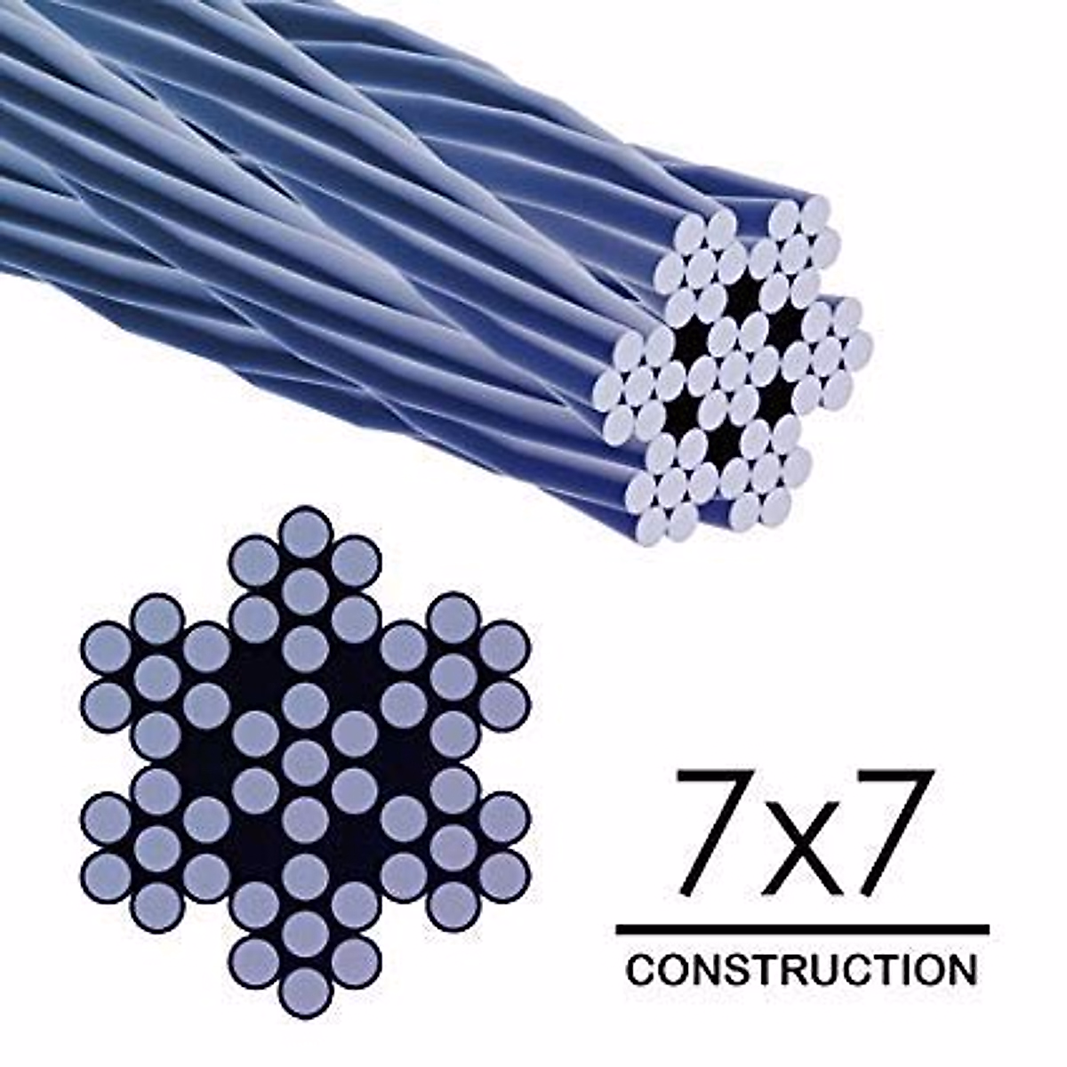 HarborCraft 500 Feet of 1/8" 316 Stainless Steel Wire Rope Aircraft Cable for Deck Cable Railing Kits DIY Balustrades 7x7