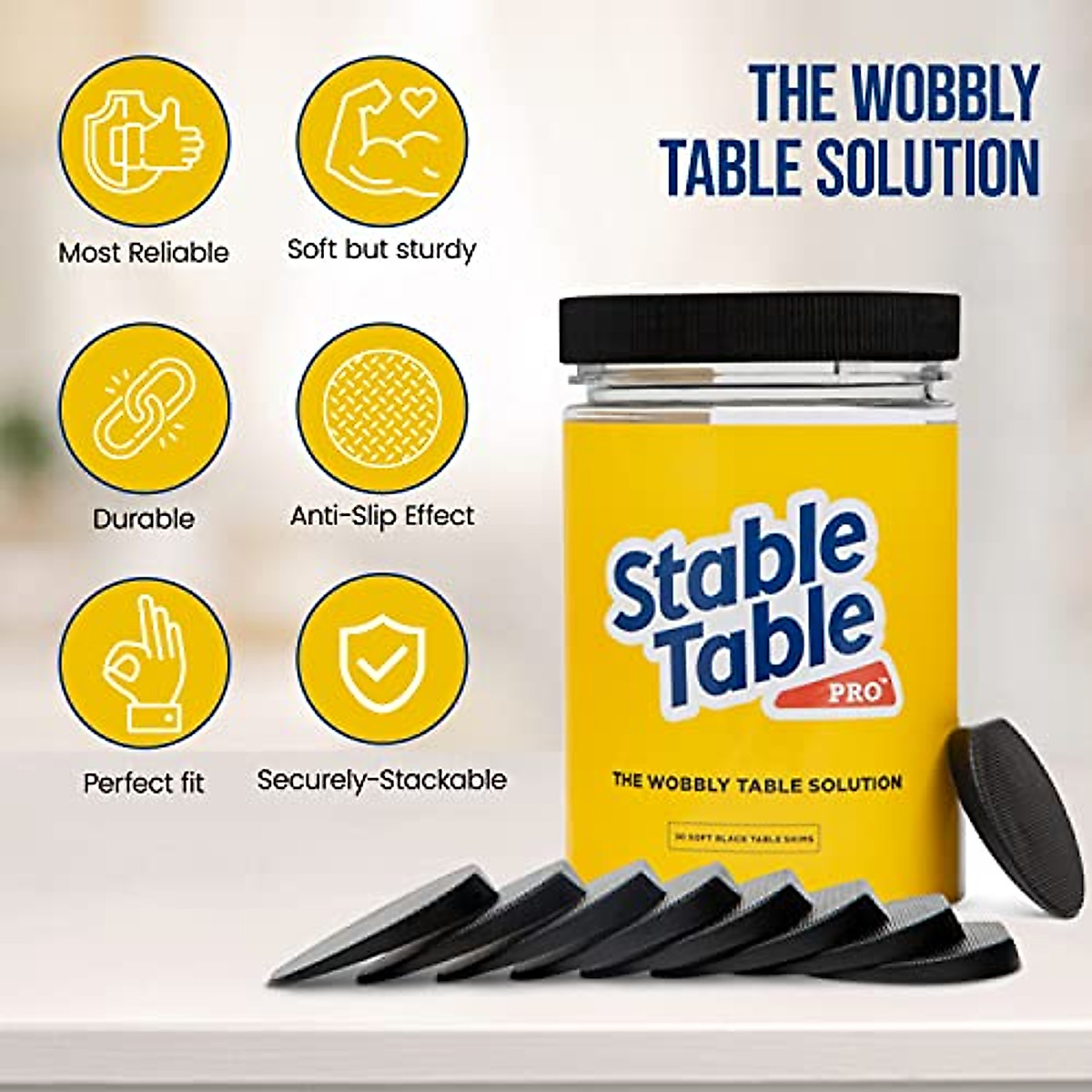 Stable Table - Black Restaurant Table Leg 30 Shim Wedges Premium Furniture Levelers Restaurant Table Shims, Home Improvement DIY Levelers - Rubber Type Texture, Firm, Non-Slip, Doors, Tables and More