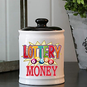 Cottage Creek Lottery Box Round Ceramic Lottery Money Jar/Fun Novelty Lottery Gifts Lotto Gifts [White]