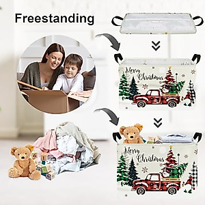 Clastyle Large Plaid Truck Christmas Tree Basket Snowman Gnome Merry Christmas Gift Basket Kid Leopard Spots Snowflate Book Shelf Basket Rectangle Toy Clothes Nursery Storage Cube
