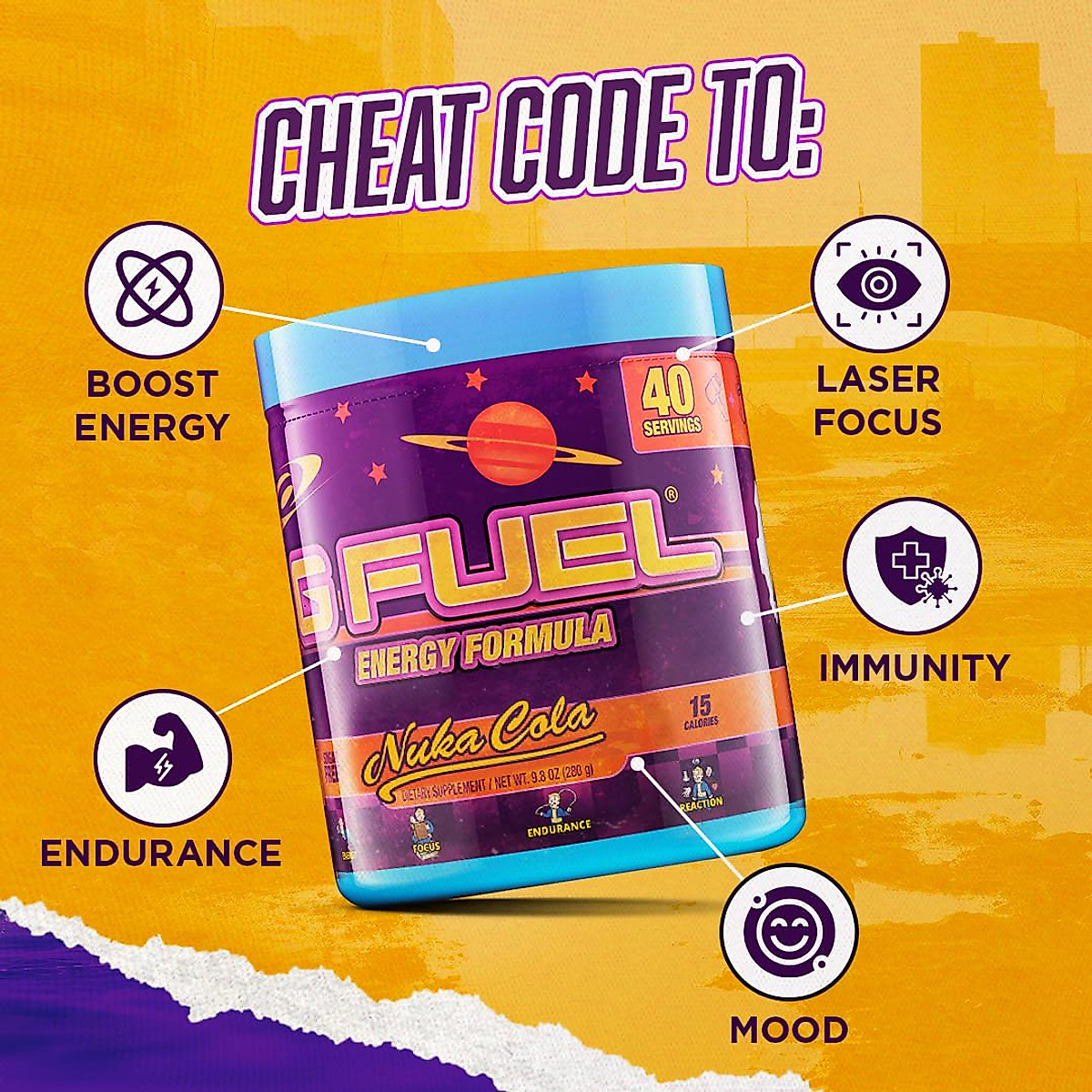 G Fuel Nuka Cola Energy Powder, Sugar Free, Clean Caffeine Focus Supplement, Water Mix, Tropical Citrus Berry Flavor, Focus Amino, Vitamin + Antioxidants Blend - 9.8 oz (40 Servings)