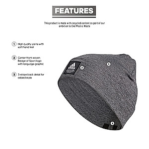adidas Men's Amplifier Fold Beanie, Carbon-Grey Twist/Black/White F21, One Size