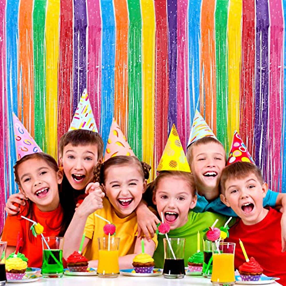 4Pack Rainbow Color Foil Fringe Curtain Metallic Tinsel Door Curtains Photo Booth Backdrop for Birthday Graduation Wedding Baby Shower Bridal Shower Christmas Party Decoration
